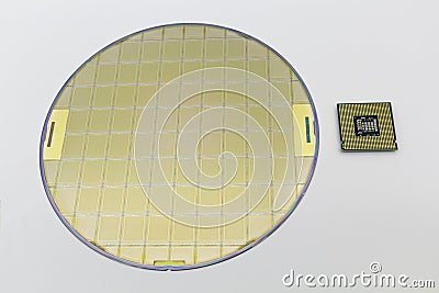Photo Of A Computer Chip CPU Put Near Silicon Wafer With Microchip ...