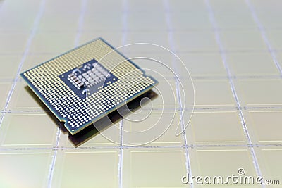 Photo Of A Computer Chip CPU Put On Silicon Wafer With Microchip ...