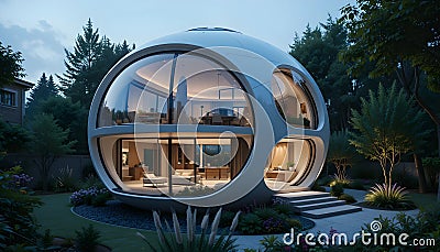 Photorealistic Spherical House With Sectioned View And Garden. Stock ...