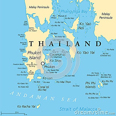 Phuket, Largest Island Of Thailand, Political Map With Surrounding Area ...