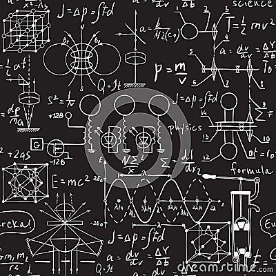 Physical Formulas, Graphics And Scientific Calculations On Chalkboard ...