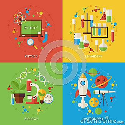 Physics Chemistry Biology Astronomy Flat Concepts Set Stock Vector ...
