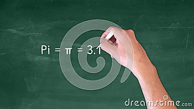 Pi is Written on a School Board with Chalk by Animated Hand. First Ten ...