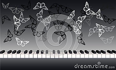 Piano Keyboard Banner Panoramic Front View With Butterflies Cartoon ...