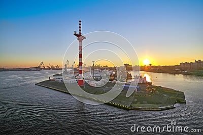 Pier With Mast Of Navigation Equipment And Cargo Berth Of Ships ...
