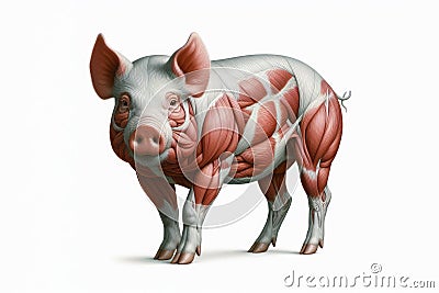 Pig Anatomy Showing Body And Head, Face With Muscular System Visible ...