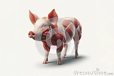 Pig Anatomy Showing Body And Head, Face With Muscular System Visible ...