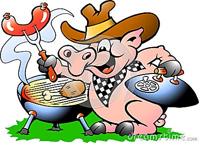 Pig Standing And Making BBQ Vector Illustration | CartoonDealer.com ...