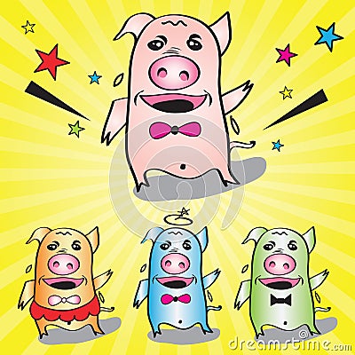 The Pigs Dancing Very Happy Vector Illustration Stock Vector - Image ...