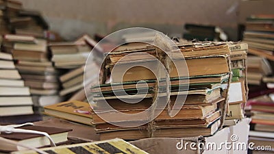 Pile of Books Scattered on the Floor in the Library Stock Footage ...