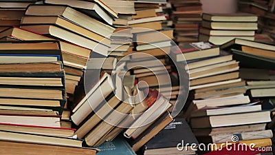 Pile of Books Scattered on the Floor in the Library Stock Video - Video ...