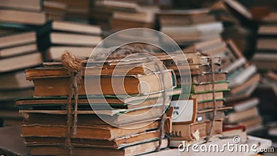Pile of Books Scattered on the Floor in the Library Stock Video - Video ...