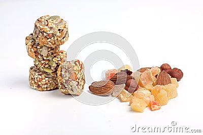 A Pile Of Crunchy And Fruit And Nut Mix Isolated On White Background ...