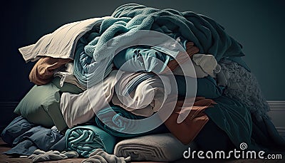 A Pile Of Unfolded Laundry On A Bed. Generative AI Stock Photography ...