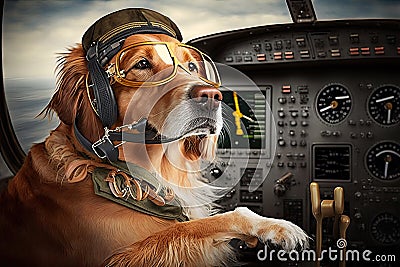 Pilot Dog Sitting In Cockpit, Checking Flight Instruments Stock ...