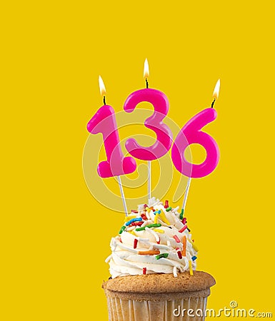 Pink Candle And Cupcake Birthday Card - Number 136 Royalty-Free Stock ...