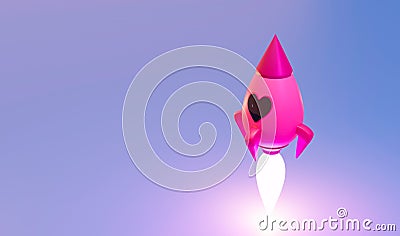 3d Rendering Pink Rocket Ship With Heart Shape Window Launching On ...