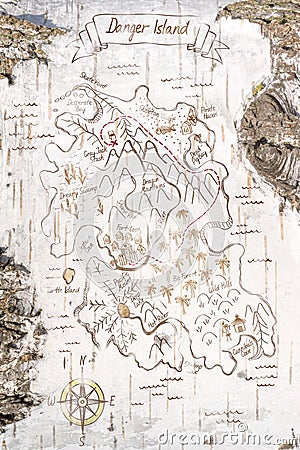 Pirate Map Drawn On Birch Bark, Natural Background Royalty-Free Stock ...