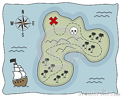 Pirate Treasure Island Map Cartoon Vector | CartoonDealer.com #30402753