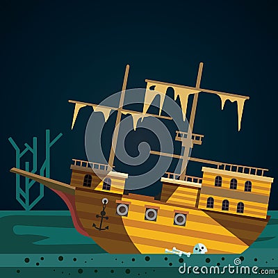 Pirates Ghost Ship Cartoon Vector Illustration | CartoonDealer.com ...