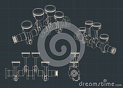 Piston Group With Crankshaft Blueprints Vector Illustration ...