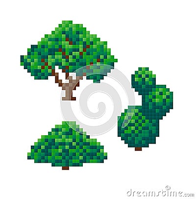 Set Of Pixel Bushes, Pixel Art Vector Illustration | CartoonDealer.com ...