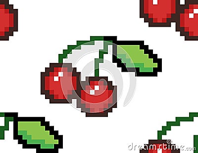 Pixel Art Cherries Pattern Stock Photo | CartoonDealer.com #189681564