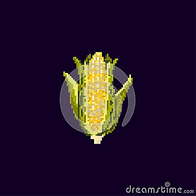 Pixel-art Corn. Whole Corn On Blue Background. Vector Illustration ...