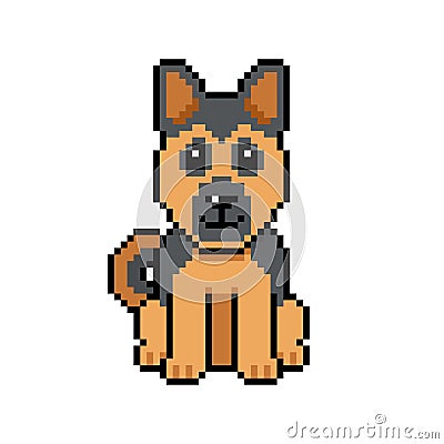 Pixel Art Cute German Shepherd Dog Vector In Retro Style ...