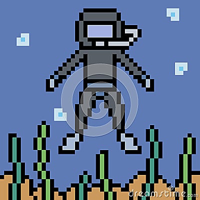 Pixel Art Dive Underwater Vector Illustration | CartoonDealer.com #93339298