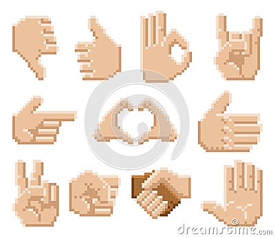 Pixel Art Hand Icons Cartoon Vector | CartoonDealer.com #78494609