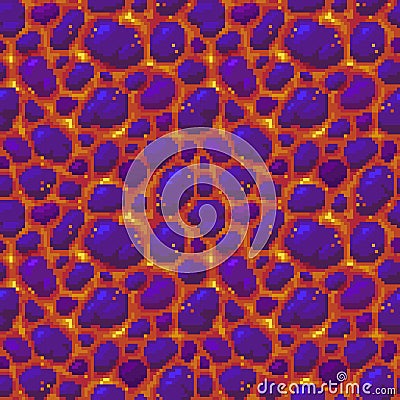 Pixel Art Lava Surface. Magma Texture Seamless Tile Backdrop Vector ...