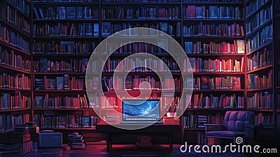 Pixel Art Library At Night With Computer Royalty-Free Stock Image ...
