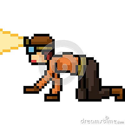 Pixel Art Man Crawl Explorer Cartoon Vector | CartoonDealer.com #270572595
