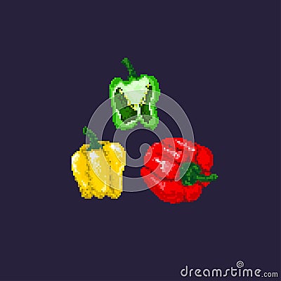 Pixel-art Pepper. A Slice Of Pepper And Whole Pepper On Blue Background ...