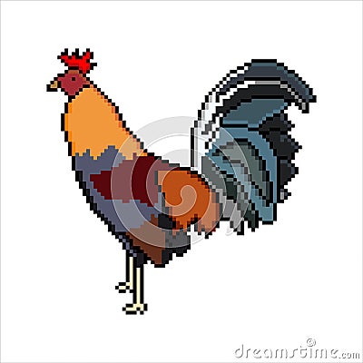 Pixel Art With Rooster. Cartoon Vector | CartoonDealer.com #273728179