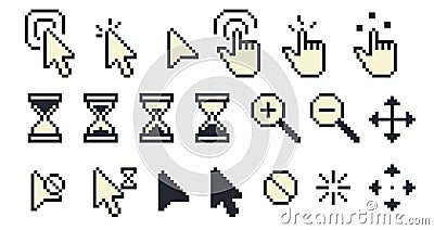 Pixel Cursors. Retro Vintage Pointer Cursor Arrow Hand Finger Icons, 8 ...
