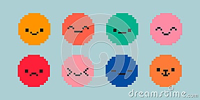 Pixel Face Set. Various Pixel Art Faces, Happy And Sad. 8bit Acid Style ...