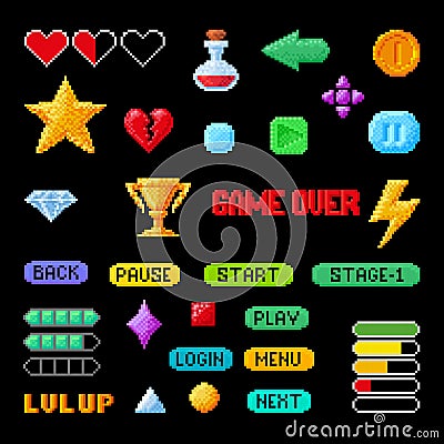 Pixel Game Virtual Buttons Set Vector Navigation And Notation Elements ...