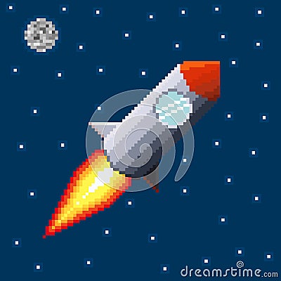 Pixel Rocket In Space Royalty Free Stock Photos - Image: 25005448