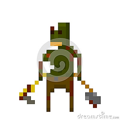 Pixel Zombie With Weapons Cartoon Vector | CartoonDealer.com #95992115