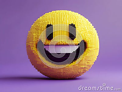 Pixelated Smiley Face Emoticon In 3D Rendering On Purple Background ...
