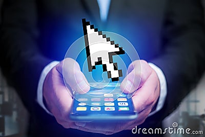 Pixeled Black And White Mouse Pointer Displayed On A Futuristic Royalty ...
