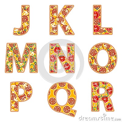 Pizza Alphabet J To R Cartoon Vector | CartoonDealer.com #68147693