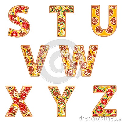 Pizza Alphabet S To Z Cartoon Vector | CartoonDealer.com #68147705