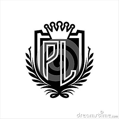 PL Logo Heraldic Shield Shape With Crown, Vintage Crest On White ...