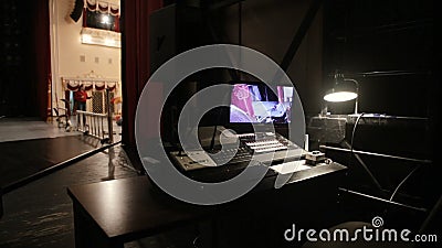 The Place of a Sound Engineer Behind the Scenes in the Theater. Stock ...