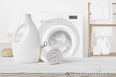 Plain Detergent Bottle On Wood Over Defocused Laundry Room Interior ...