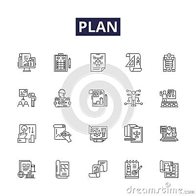 Plan Line Vector Icons And Signs. Design, Map, Outline, Arrange ...