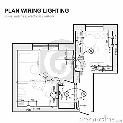 Plan Wiring Lighting. Electrical Schematic Interior. Vector ...